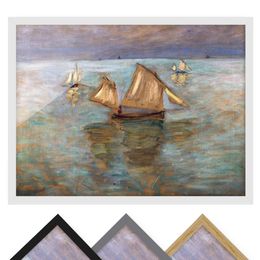 Bilderwelten Bild mit Rahmen Strand braun modern inkl. Rahmung - Claude Monet - Fischerboote - Fahrzeuge Wohnzimmer Schlafzimmer