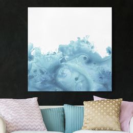 Bilderwelten Leinwandbild originell Abstrakt Aquarell Leinwanddruck - Welle Aquarell T&uuml;rkis I - Wandbild XXL Wohnzimmer Schlafzimmer