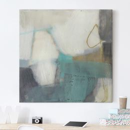 Bilderwelten Leinwandbild originell Abstrakt Kunstdruck t&uuml;rkis - Fangz&auml;hne mit T&uuml;rkis II - Wandbild XXL Wohnzimmer Schlafzimmer