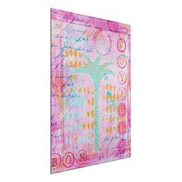 Bilderwelten Alu-Dibond Outdoor Bild Bunte Collage - Bon Voyage mit Palme