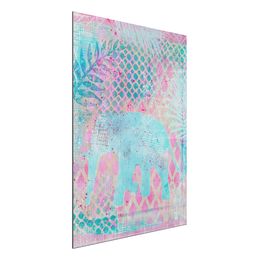 Bilderwelten Alu-Dibond Outdoor Bild Bunte Collage - Elefant in Blau und Rosa
