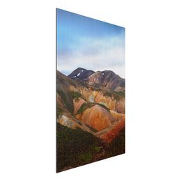 Bilderwelten Alu Dibond Outdoor Bild Natur bunt Motiv wetterfest - Bunte Berge in Island - Berg Wohnzimmer Schlafzimmer