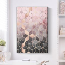 Akustik-Wechselbild Rosa Grau goldene Geometrie