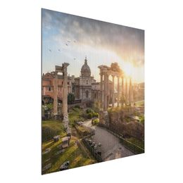 Bilderwelten Alu Dibond Outdoor Bild Stadt orange Motiv wetterfest - Forum Romanum bei Sonnenaufgang - Architektur Wohnzimmer Schlafzimmer