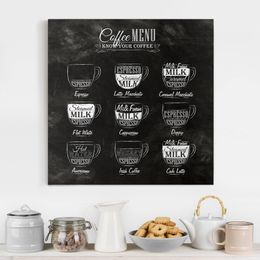 Bilderwelten Leinwandbild Kulinarisch Illustration Kunstdruck schwarz weiss - Kaffeesorten Kreidetafel - Spr&uuml;che XXL K&uuml;che