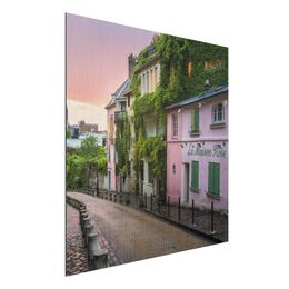 Bilderwelten Alu Dibond Outdoor Bild Natur rosa Motiv wetterfest - Rosa D&auml;mmerung in Paris - Architektur Wohnzimmer Schlafzimmer
