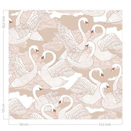 Bilderwelten Vorhang Wei&szlig;e Schw&auml;ne auf Beige - blickdichte Gardine Blumen Floral Illustration Muster Tiere Wohnzimmer Schlafzimmer K&uuml;che Bad Badezimmer Beige