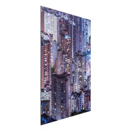 Bilderwelten Alu Dibond Outdoor Bild Stadt grau Motiv wetterfest - Hongkong Lichtermeer - Asia Wohnzimmer Schlafzimmer