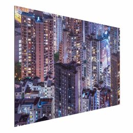 Bilderwelten Alu Dibond Outdoor Bild Stadt grau Motiv wetterfest - Hongkong Lichtermeer - Asia Wohnzimmer Schlafzimmer