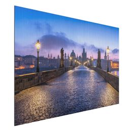 Bilderwelten Alu Dibond Outdoor Bild Stadt blau Motiv wetterfest - Karlsbr&uuml;cke in Prag - Skylines Wohnzimmer Schlafzimmer