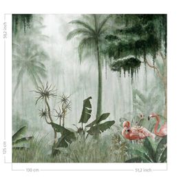 Bilderwelten Vorhang Flamingos im Dschungel - blickdichte Gardine Wald B&auml;ume Botanik Tropical Kunstdruck Natur Tiere Wohnzimmer Schlafzimmer K&uuml;che Bad Badezimmer