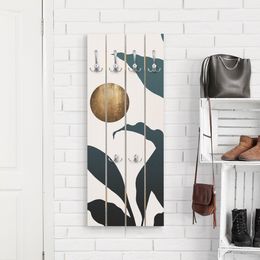 Bilderwelten Wandgarderobe einzigartig Tropisch Flurgarderobe - Goldener Mond im Dschungel - Deko Garderobenpaneel Flur