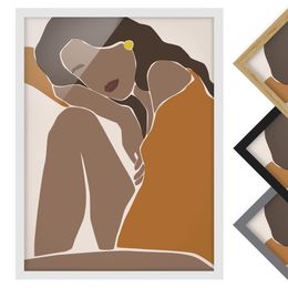 Gerahmtes Bild Line Art Frau Braun Beige