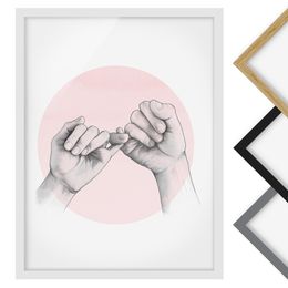 Bilderwelten Bild mit Rahmen originell rosa Pop Art inkl. Rahmung - Illustration H&auml;nde Freundschaft Kreis Rosa Wei&szlig; - Deko Wohnzimmer Schlafzimmer