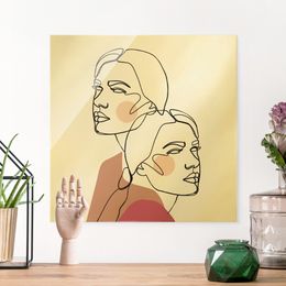Glasbild Line Art Frauen Portrait Wangen Rosa