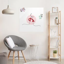 Bilderwelten Glasbild originell Abstrakt rot Glas Wandbild - Lippen Kuss Line Art - Erotik Wohnzimmer Schlafzimmer
