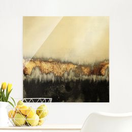 Bilderwelten Glasbild originell Abstrakt gold Aquarell - Goldspuren in Aquarell - Deko Wohnzimmer Schlafzimmer