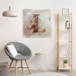 Bilderwelten Glasbild Spr&uuml;che Vintage gold Glas Wandbild - Vintage Gold Alphabet Buchstabe L - Retro Wohnzimmer Schlafzimmer