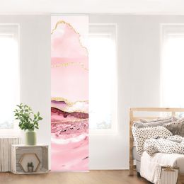 Bilderwelten Schiebegardine Abstrakte Berge Rosa mit Goldenen Linien