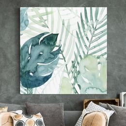 Bilderwelten Leinwandbild - Quadrat Palmwedel in Wasserfarbe I