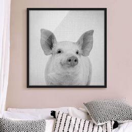 Bilderwelten Bild mit Rahmen Schwein Schorsch Schwarz Wei&szlig;