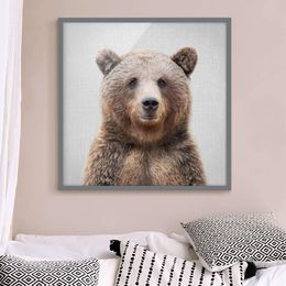 Bilderwelten Bild mit Rahmen Tiere schwarz weiss Motiv inkl. Rahmung - Grizzlyb&auml;r Gustel - B&auml;r Kinderzimmer Baby M&auml;dchen Jungen