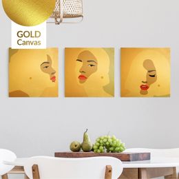 Leinwandbild 3-teilig Line Art Portrait Frauen Pastell Set