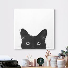 Wechselbild Illustration Schwarze Katze auf Wei&szlig; Malerei