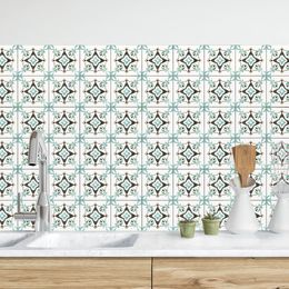 K&uuml;chenr&uuml;ckwand Fliesenoptik Fliesenspiegel braun-t&uuml;rkis