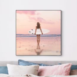 Wechselbild Surfergirl mit Board im Abendrot