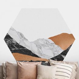 Hexagon Fototapete selbstklebend Landschaft in Marmor und Kupfer