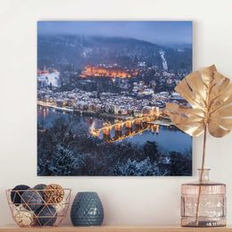 Bilderwelten Leinwandbild Stadt Motiv Kunstdruck blau - Winterliches Heidelberg - Architektur XXL Wohnzimmer Schlafzimmer