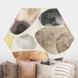Bilderwelten Hexagon Tapete Vliestapete Illustration Steinoptik beige - Versteinertes Aquarell Mosaik - Beton Wohnzimmer Schlafzimmer