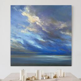 Bilderwelten Leinwandbild Strand Abstrakt Kunstdruck blau - K&uuml;stenhimmel dunkel - Wandbild XXL Wohnzimmer Schlafzimmer