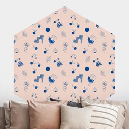Bilderwelten Hexagon Tapete Vliestapete Illustration Wandtapete beige - Alina Buffiere - Sommer - Deko Wohnzimmer Schlafzimmer