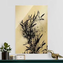Bilderwelten Glasbild Blumen Tropisch schwarz weiss Glas Wandbild - Grafische Pflanzenwelt - Schwarzer Bambus - Bambus Wohnzimmer Schlafzimmer