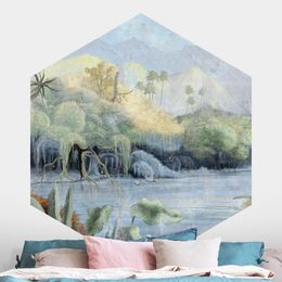 Bilderwelten Hexagon Fototapete Urzeitliche Landschaft Vintage