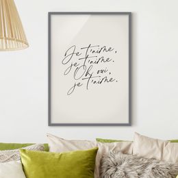 Bilderwelten Bild mit Rahmen Buchstaben & Zahlen beige modern inkl. Rahmung - Ah Oui Je Ta'ime - Deko Wohnzimmer Schlafzimmer