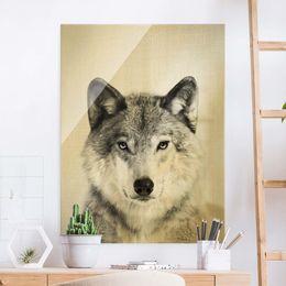 Bilderwelten Glasbild Tiere Motiv schwarz weiss Glas Wandbild - Wolf Wendelin Schwarz Wei&szlig; - Deko Kinderzimmer Baby M&auml;dchen Jungen