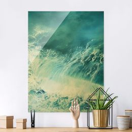 Bilderwelten Glasbild Strand Motiv t&uuml;rkis Glas Wandbild - St&auml;rke des Ozeans - Landschaft Wohnzimmer Schlafzimmer