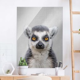 Bilderwelten Glasbild Tiere Motiv schwarz weiss Glas Wandbild - Lemur Ludwig - Affe Kinderzimmer Baby M&auml;dchen Jungen