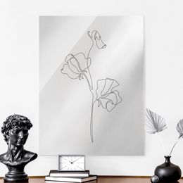 Bilderwelten Glasbild Portrait modern schwarz weiss Glas Wandbild - Line Art Blumen - Erbsenpflanze - Deko Wohnzimmer Schlafzimmer