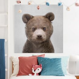 Bilderwelten Leinwandbild Tiere Motiv Kunstdruck schwarz weiss - Baby B&auml;r Bruno - B&auml;r XXL Kinderzimmer Baby M&auml;dchen Jungen