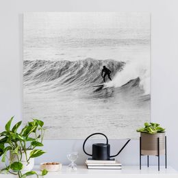 Bilderwelten Leinwandbild Strand Motiv Kunstdruck schwarz weiss - Zeit zum Surfen - Landschaft XXL Wohnzimmer Schlafzimmer