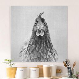 Bilderwelten Leinwandbild Tiere Motiv Kunstdruck schwarz weiss - Henne Henriette Schwarz Wei&szlig; - V&ouml;gel XXL Kinderzimmer Baby M&auml;dchen Jungen