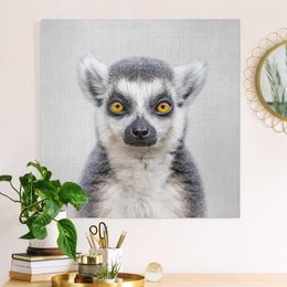 Bilderwelten Leinwandbild Tiere Motiv Kunstdruck schwarz weiss - Lemur Ludwig - Affe XXL Kinderzimmer Baby M&auml;dchen Jungen