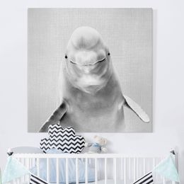 Bilderwelten Leinwandbild Tiere Motiv Kunstdruck schwarz weiss - Belugawal Bob Schwarz Wei&szlig; - Fische XXL Kinderzimmer Baby M&auml;dchen Jungen