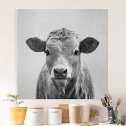 Bilderwelten Leinwandbild Tiere Motiv Kunstdruck schwarz weiss - Kuh Kathrin Schwarz Wei&szlig; - Wandbild XXL Kinderzimmer Baby M&auml;dchen Jungen