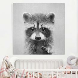 Bilderwelten Leinwandbild Tiere Motiv Kunstdruck schwarz weiss - Baby Waschb&auml;r Wicky Schwarz Wei&szlig; - Wandbild XXL Kinderzimmer Baby M&auml;dchen Jungen