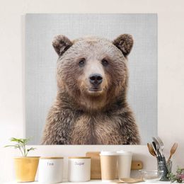 Bilderwelten Leinwandbild Tiere Motiv Kunstdruck schwarz weiss - Grizzlyb&auml;r Gustel - B&auml;r XXL Kinderzimmer Baby M&auml;dchen Jungen